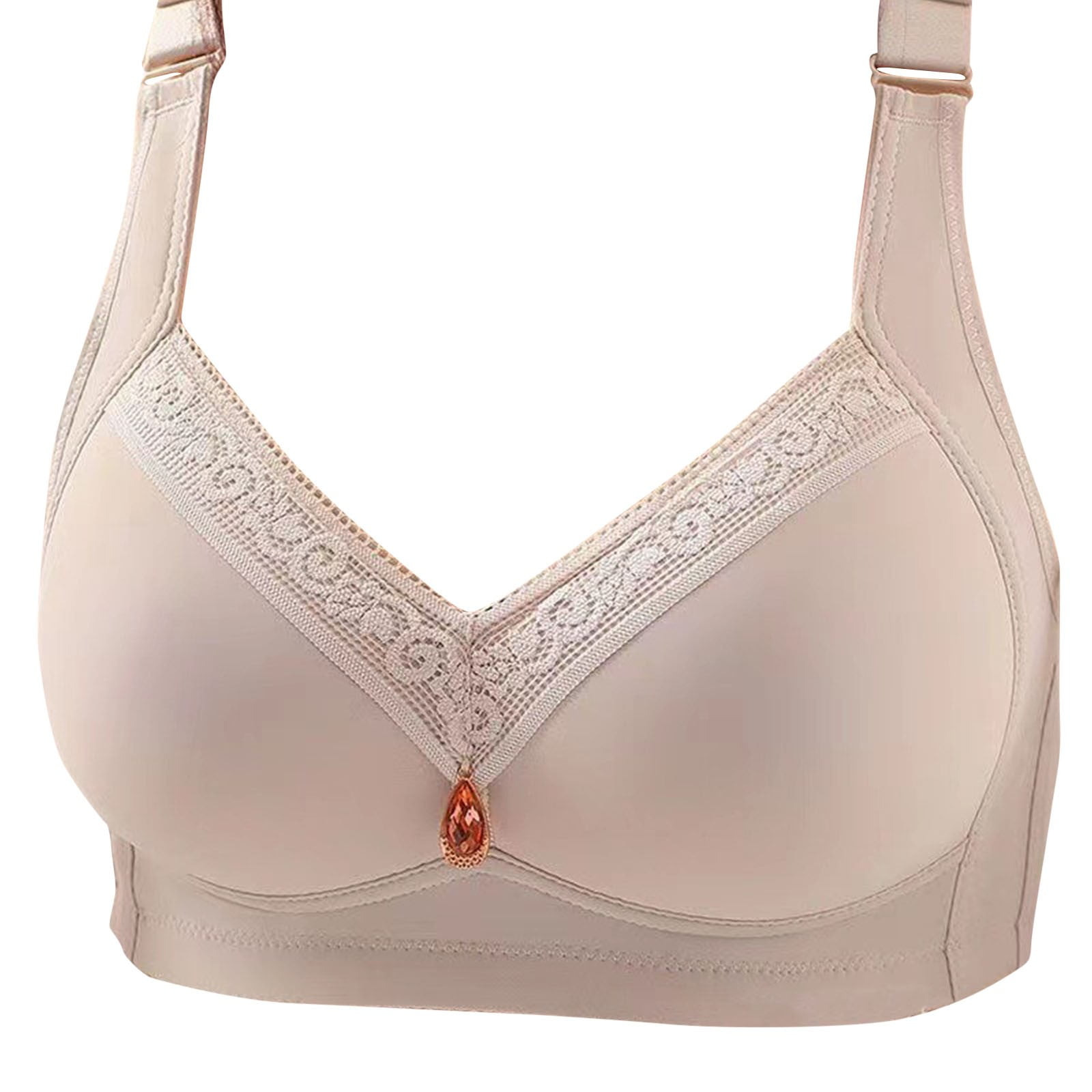 Bigersell Women Plus Size Full-Coverage Wireless Bras Ladies Lace V-Neck Push up Bra No ...