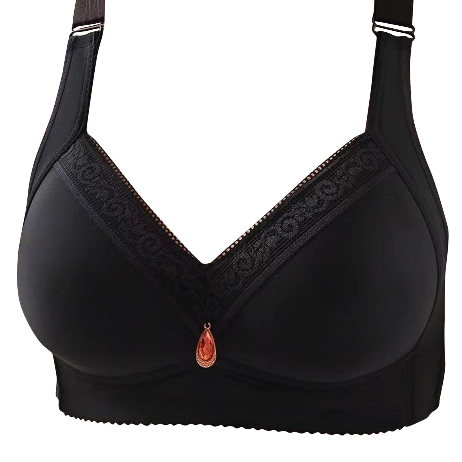 Bigersell Women Plus Size Full-Coverage Wireless Bras Ladies Lace V-Neck Push up Bra No ...