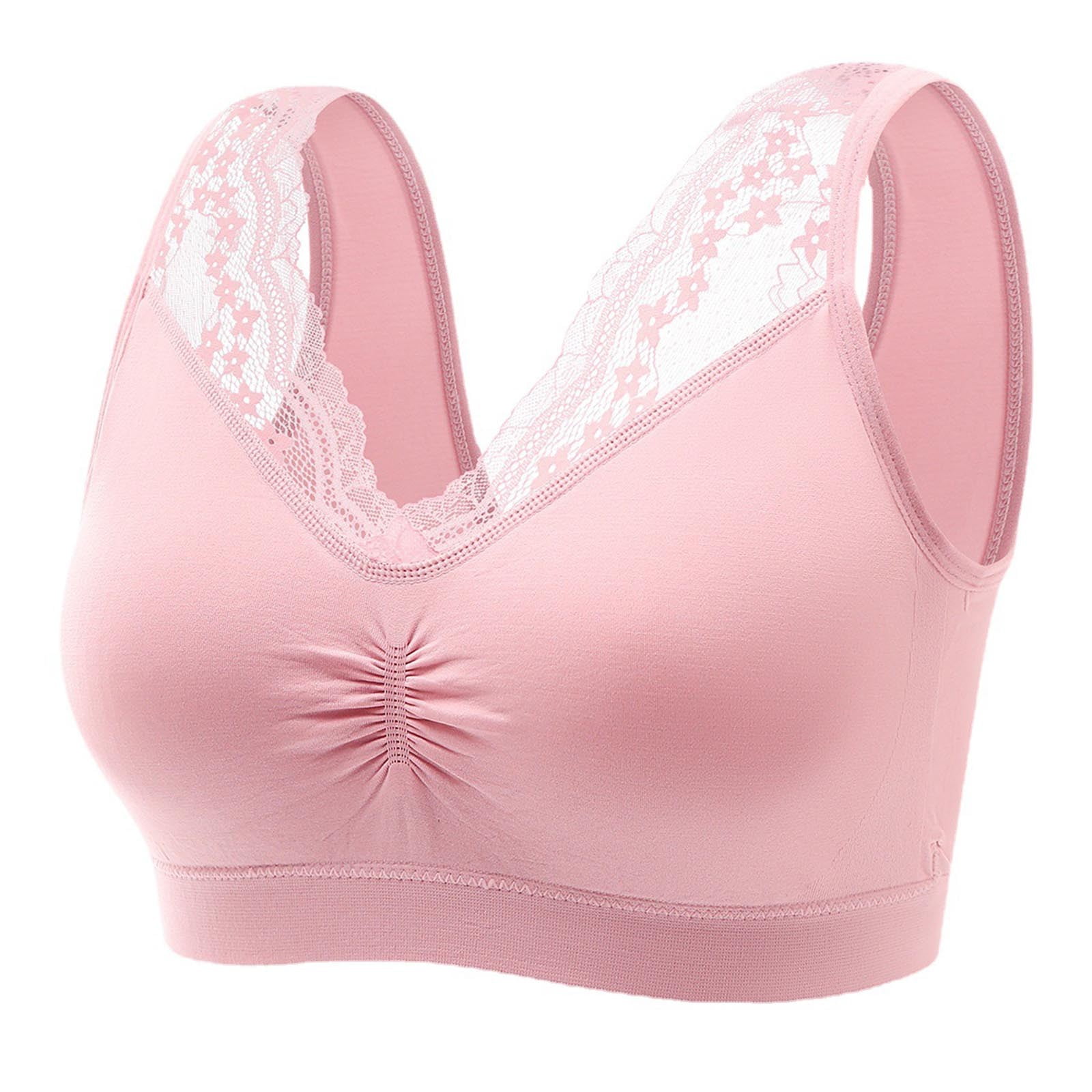 Bigersell Women Wireless Sports Bras Front Ruched Lace Trim V Neck