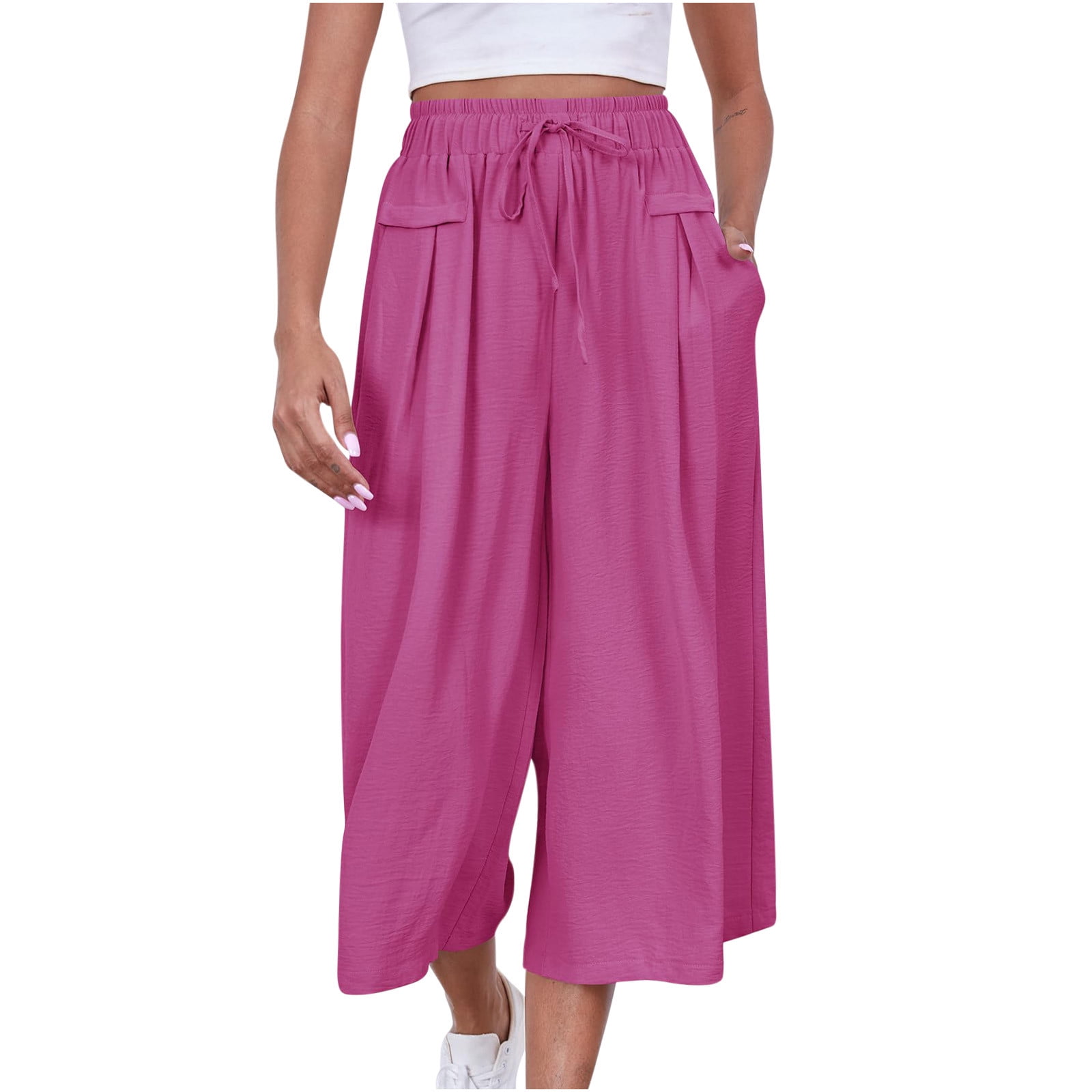 Bigersell Women's Summer Capris Womens Pants Summer Beach Pants Linen ...