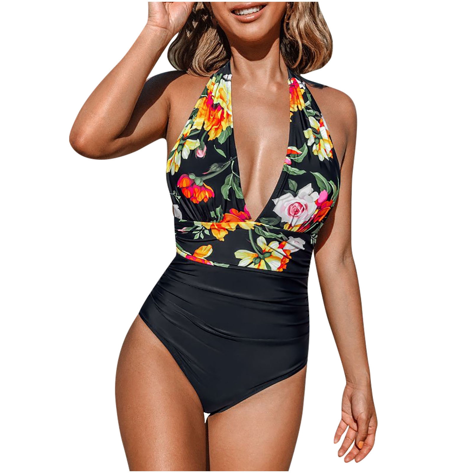 Bigersell Womens 1 Piece Swimsuits Summer V Neck Sleeveless Thong