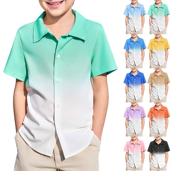 Bigetiay Boys Button Down Shirts Short Sleeve Gradient Top Kids Summer ...