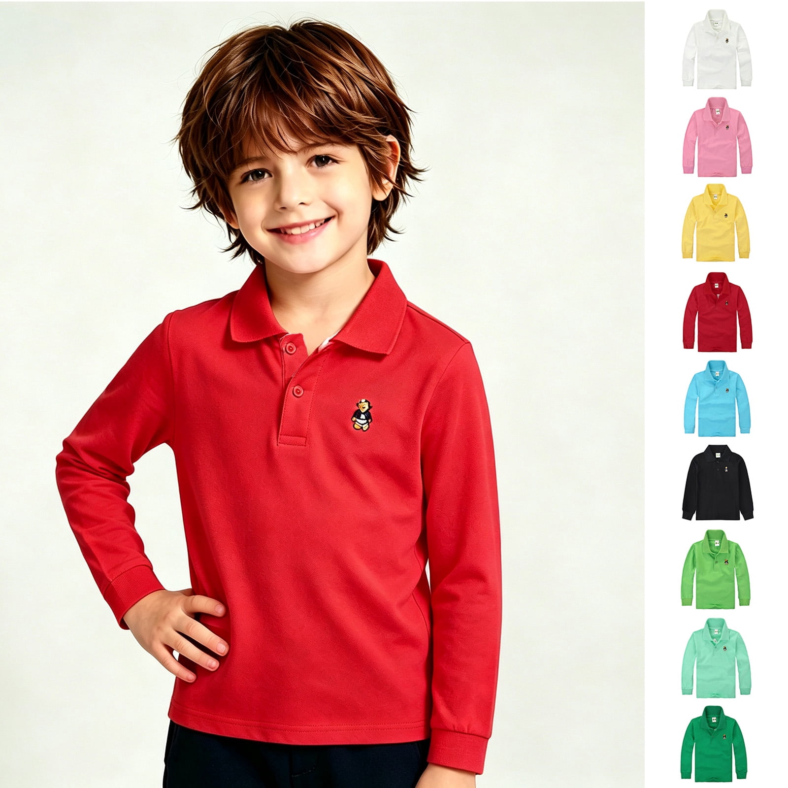 Bigetiay Boys Long Sleeve Shirts Casual Striped Polo Shirt Button ...