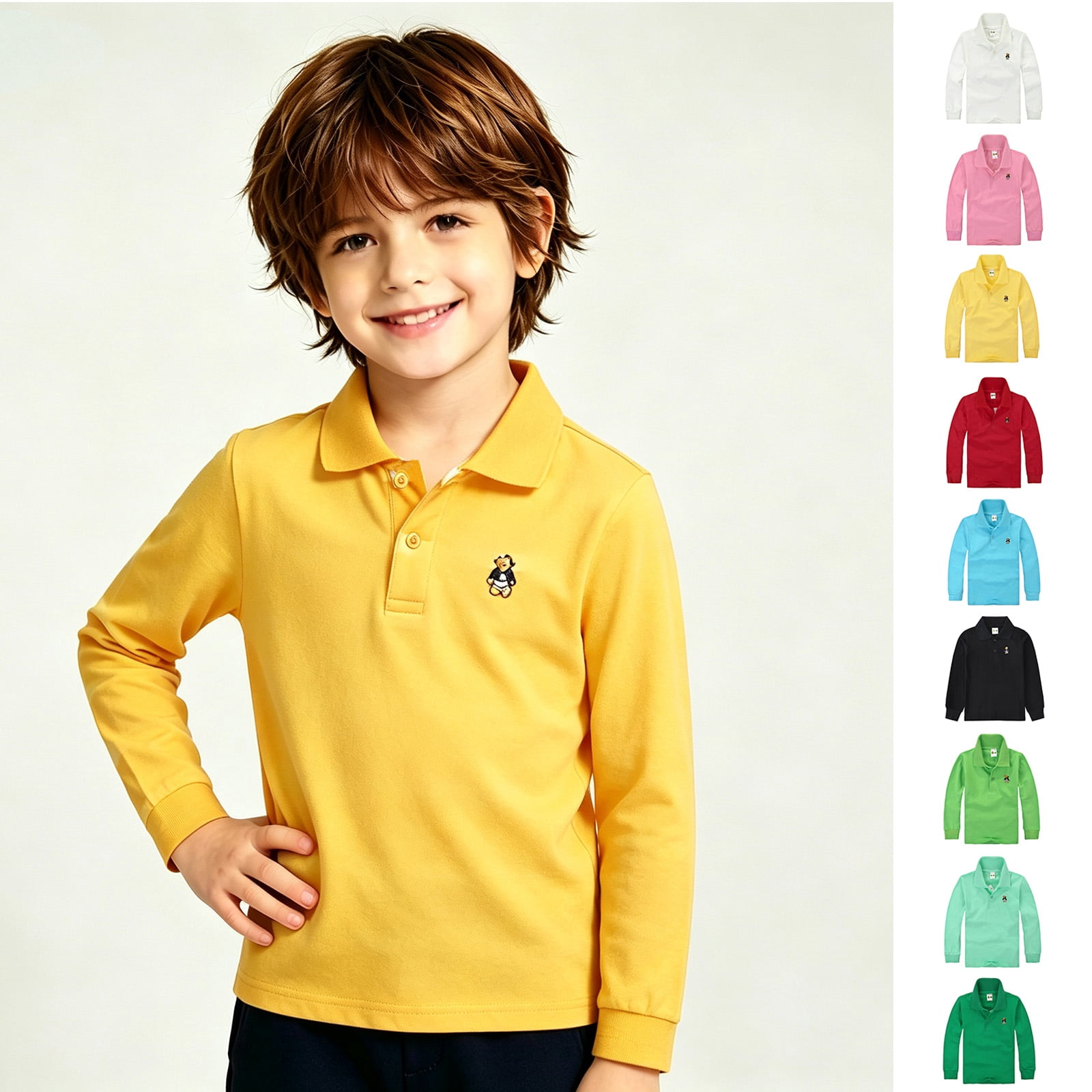 Bigetiay Boys Long Sleeve Shirts Casual Striped Polo Shirt Button ...
