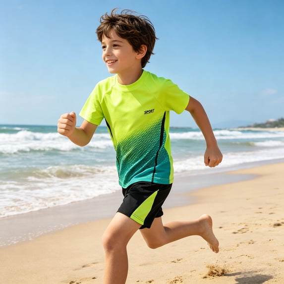 Bigetiay Boys Swimsuit Short Sleeve Swimwear Outfit for Kids Toddler ...