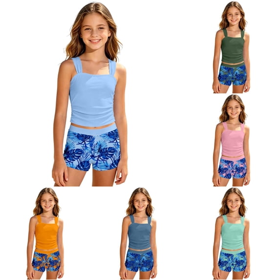 Bigetiay Girls 2 Piece Swimsuit Tropical Printed Summer Beach Tankini ...