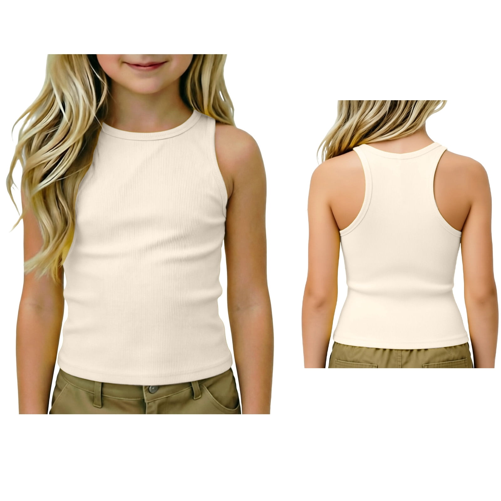 Bigetiay Girls Athletic Racerback Tank Tops Sleeveless Undershirts for ...