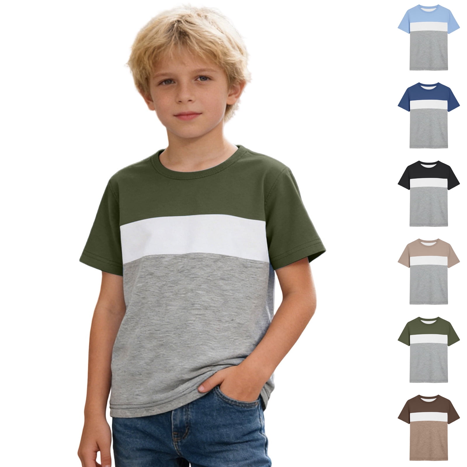 Bigetiay Girls Boys Casual Crew Neck Short Sleeve Tee Youth Kids ...