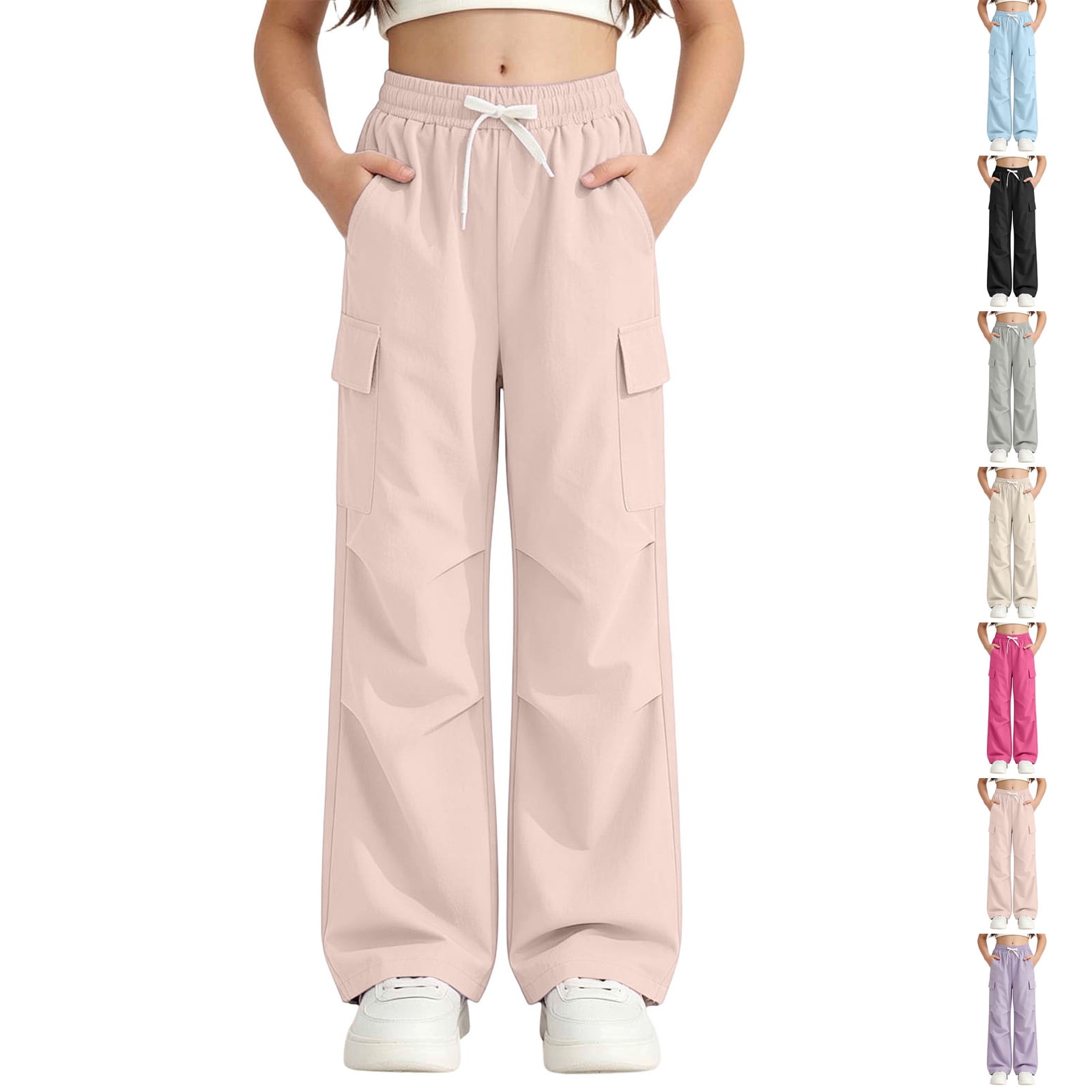 Bigetiay Girls Cargo Joggers Elastic Waistband Loose Fit Pants Kids ...