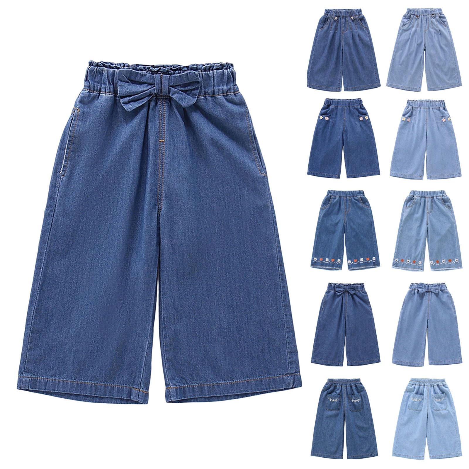Bigetiay Girls Denim Wide Leg Pants Summer Thin Knot Casual Loose ...
