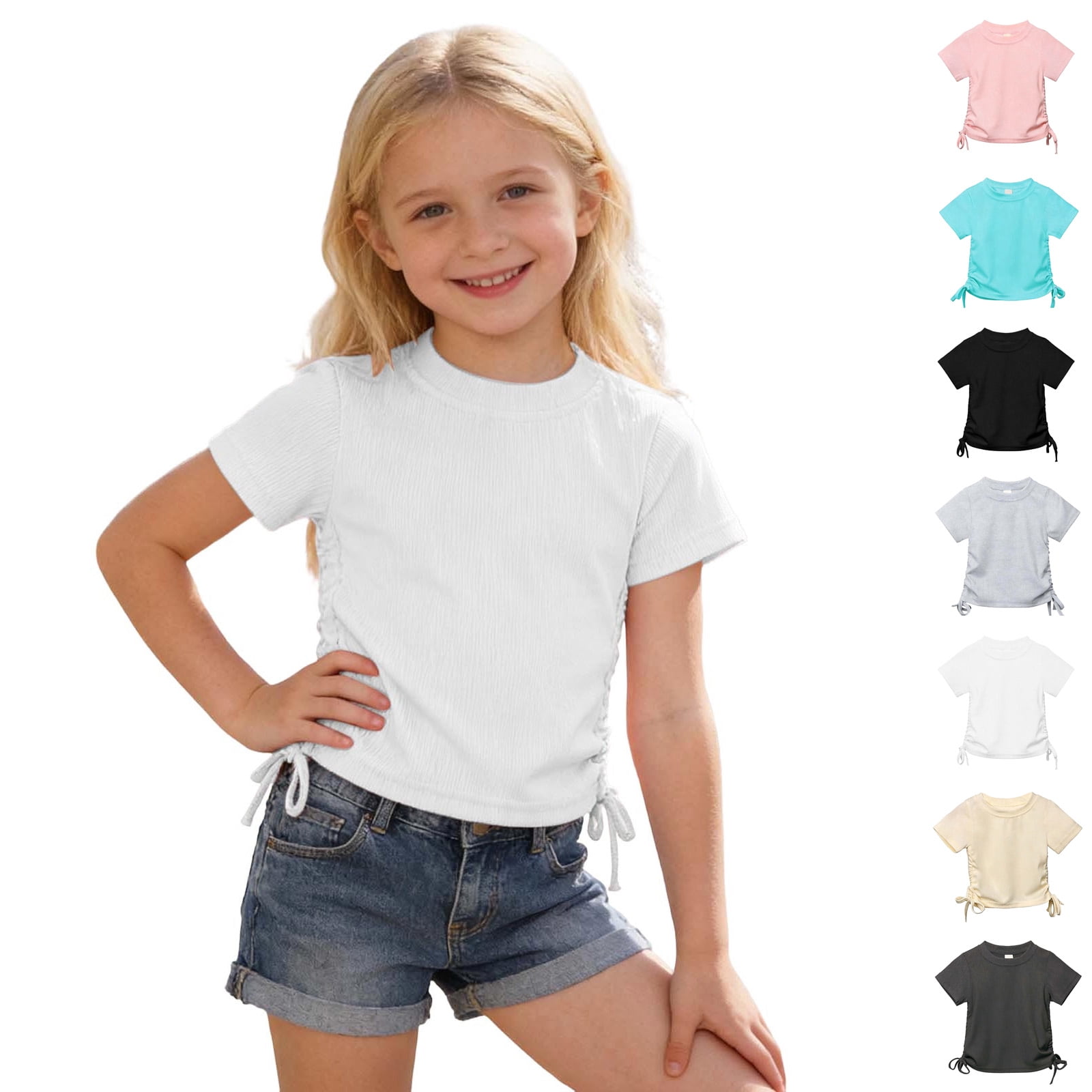 Bigetiay Girls Fashion Ribbed Knit Tee Casual Solid Color with Tie ...