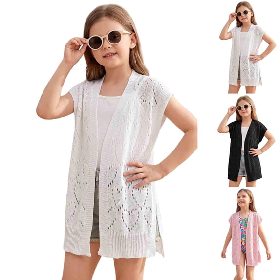 Bigetiay Girls Knit Cardigan Heart Cutout Summer Hollow Out Knitted ...