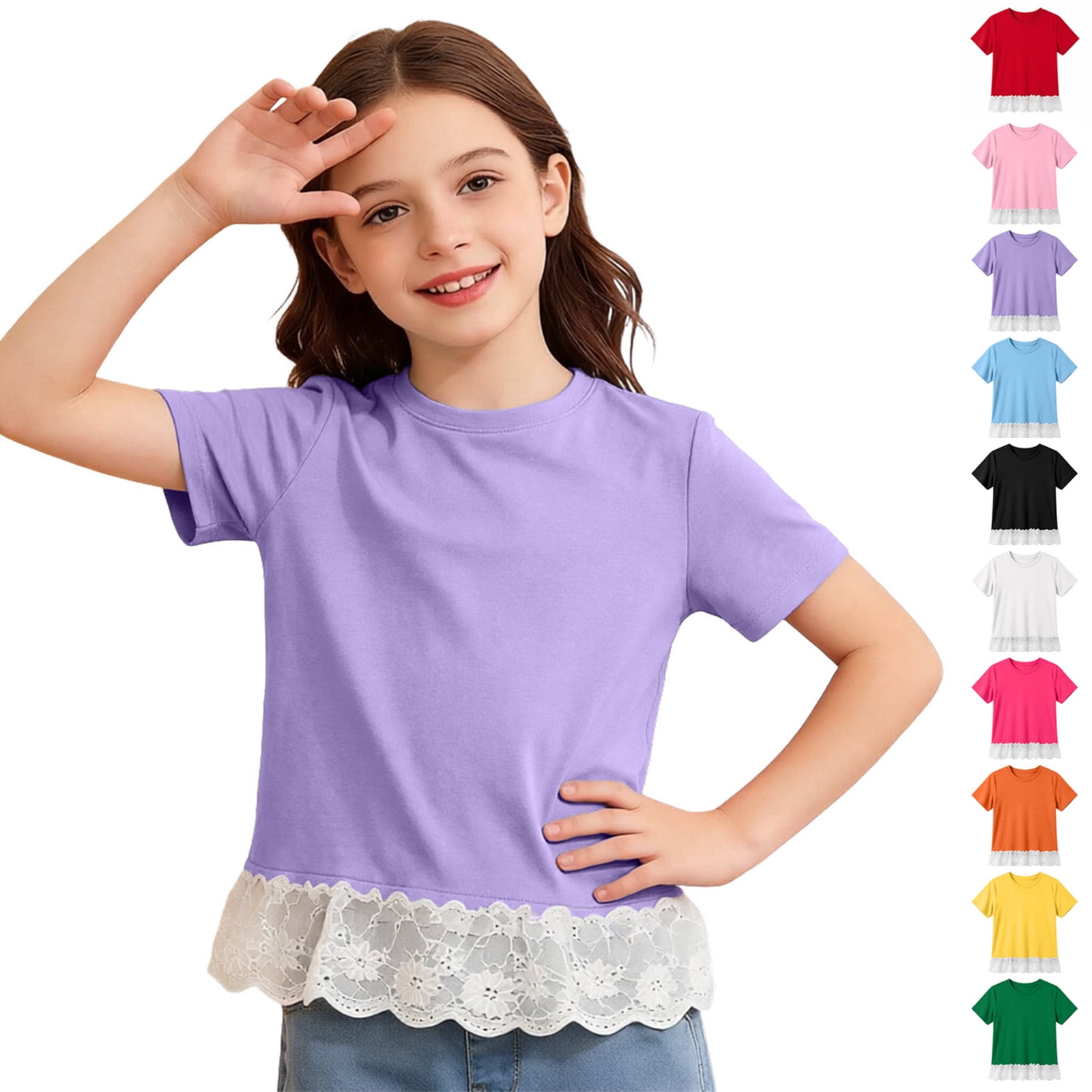 Bigetiay Girls Short Sleeve Shirts Fashion Casual Ruffled Hem Blouse ...