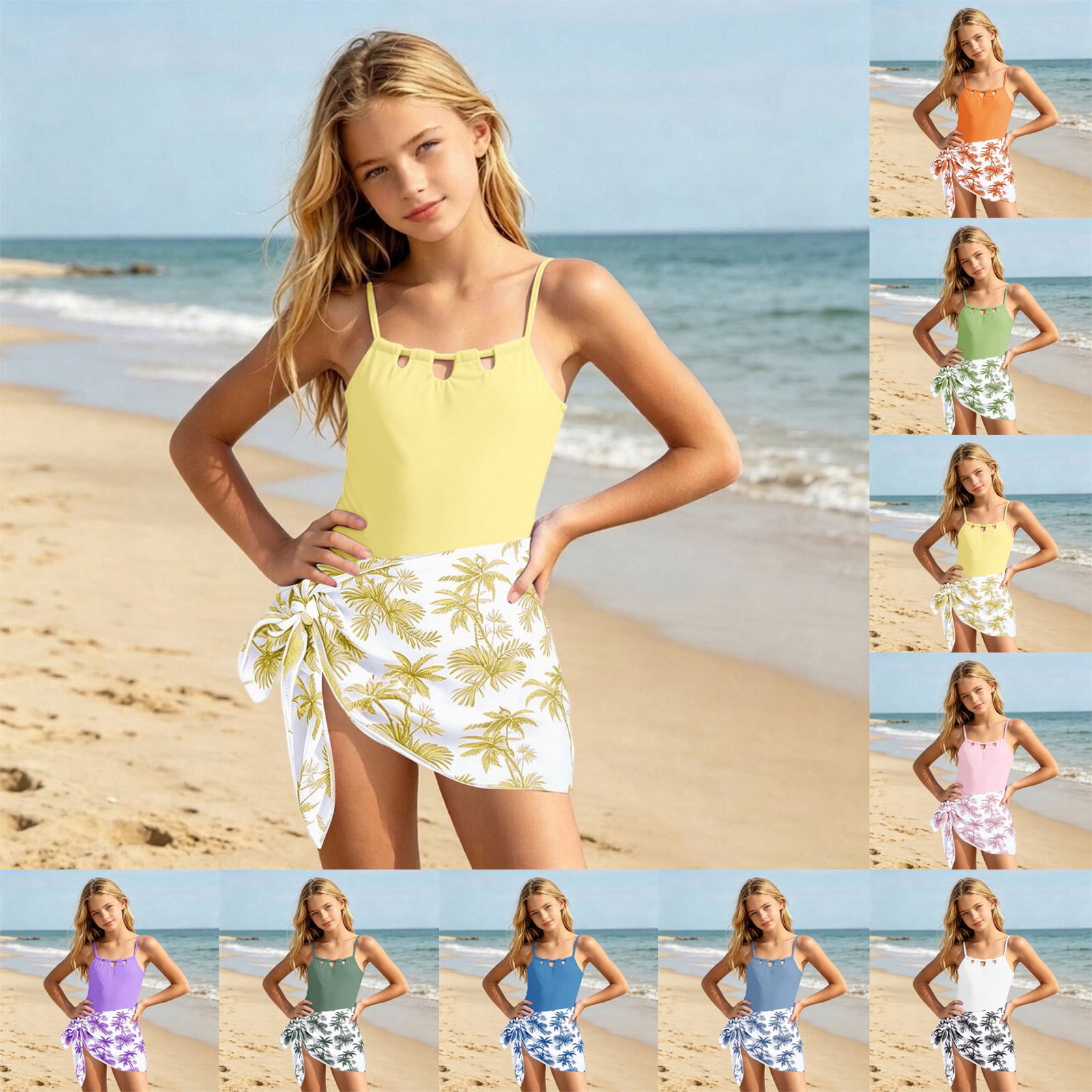 Bigetiay Girls Strappy Hollow Out Swimsuit Solid One Piece Swimsuit ...