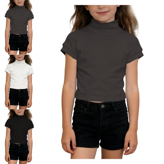 Bigetiay Girls Stretch Fit Short Sleeve High Neck Tee Soft Blend Top ...