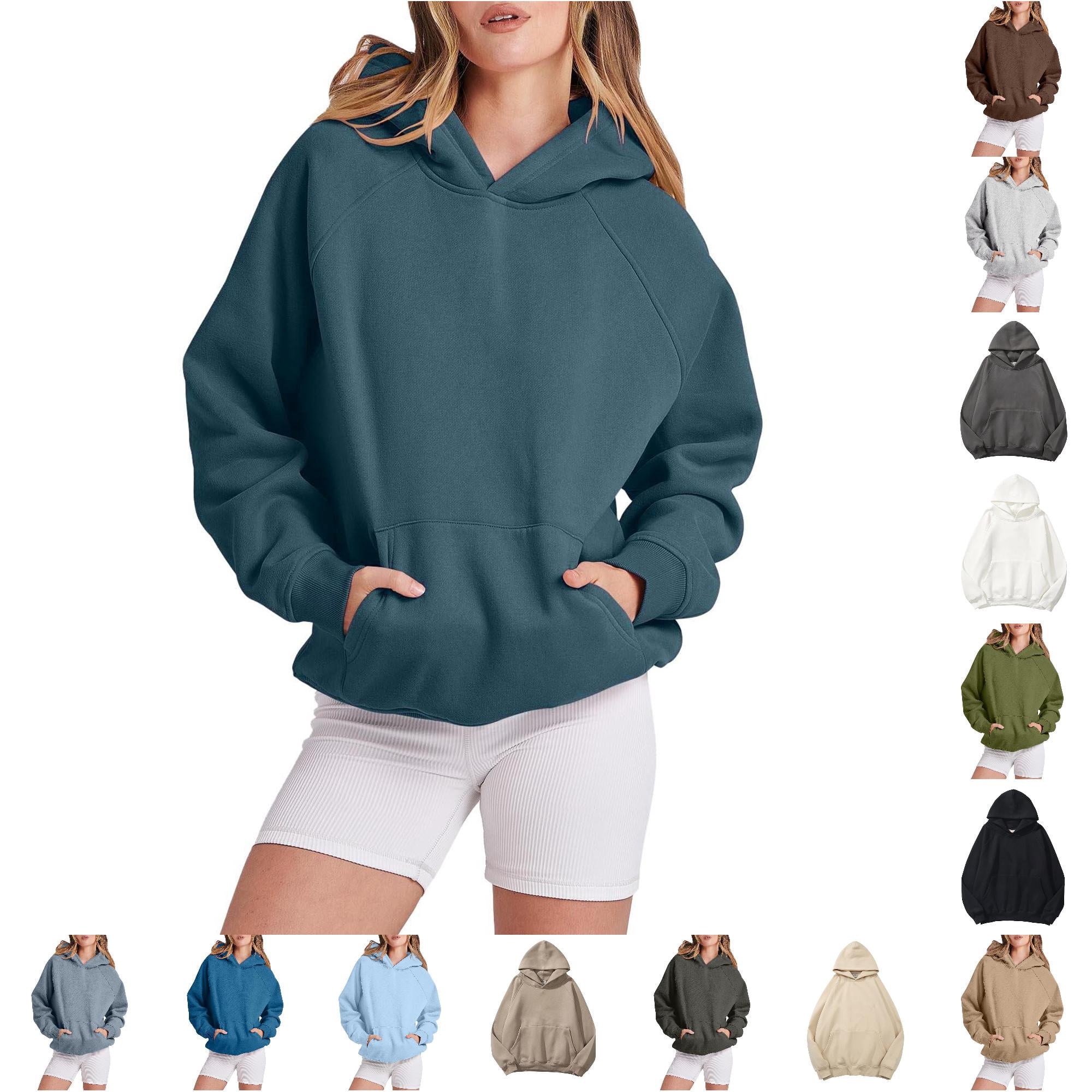 Bigetiay Hoodies for Women Women Solid Basic Thermal Letter Loose ...
