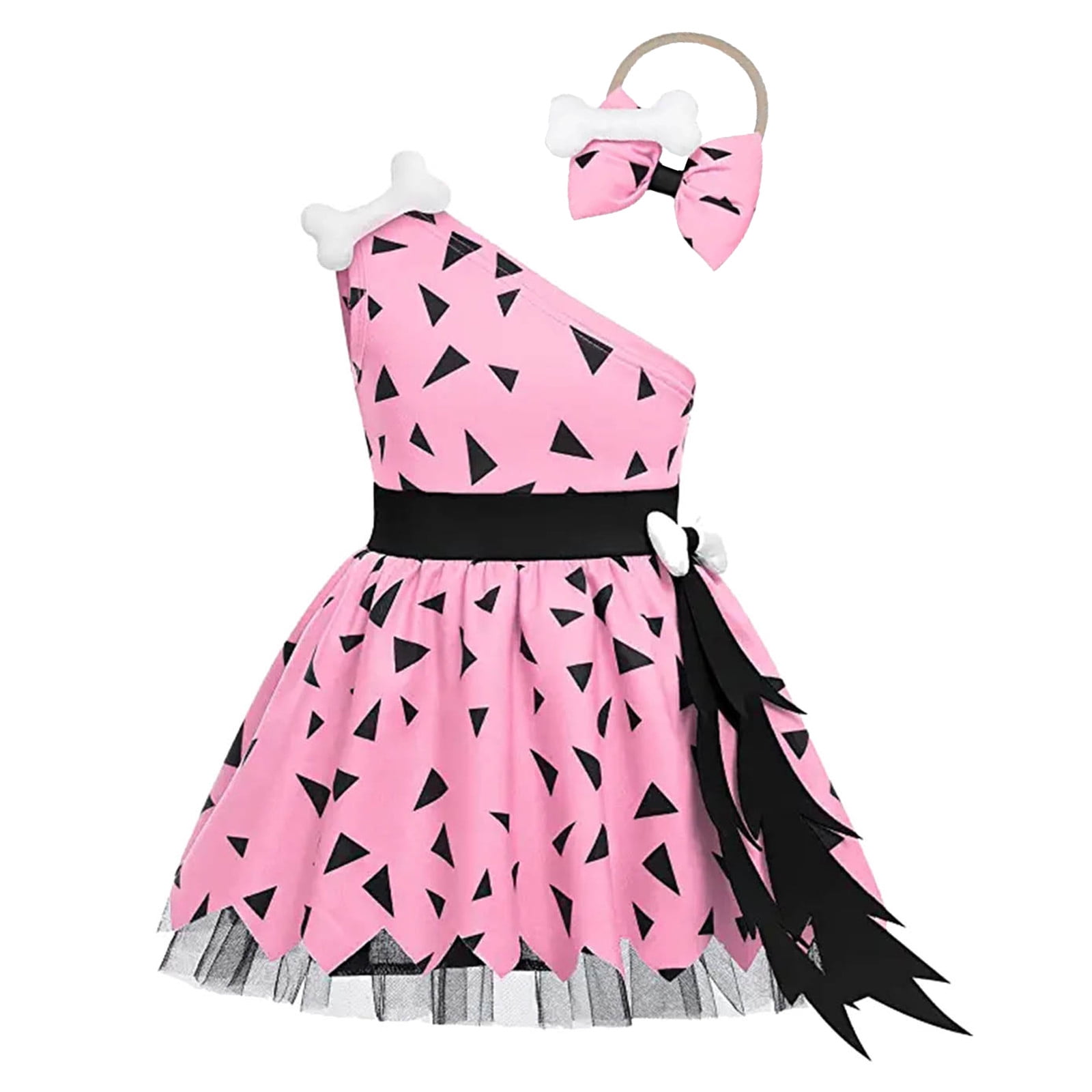Bigetiay Kids Girls Caveman Costume Cavegirl Mesh Dress Outfits Set Dog ...