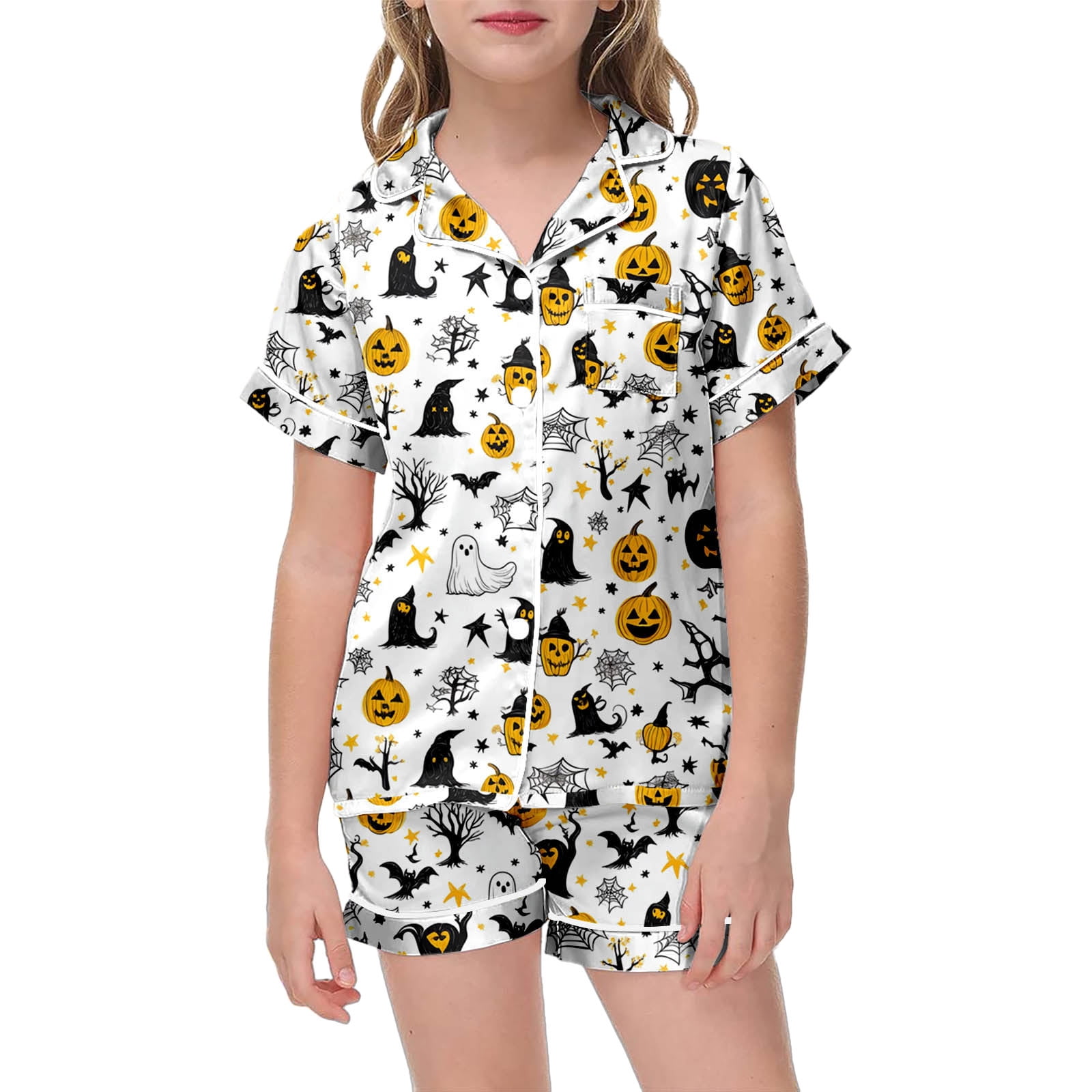 Bigetiay Kids Girls Halloween Pajamas Set Pumpkin Ghost Print Girls ...