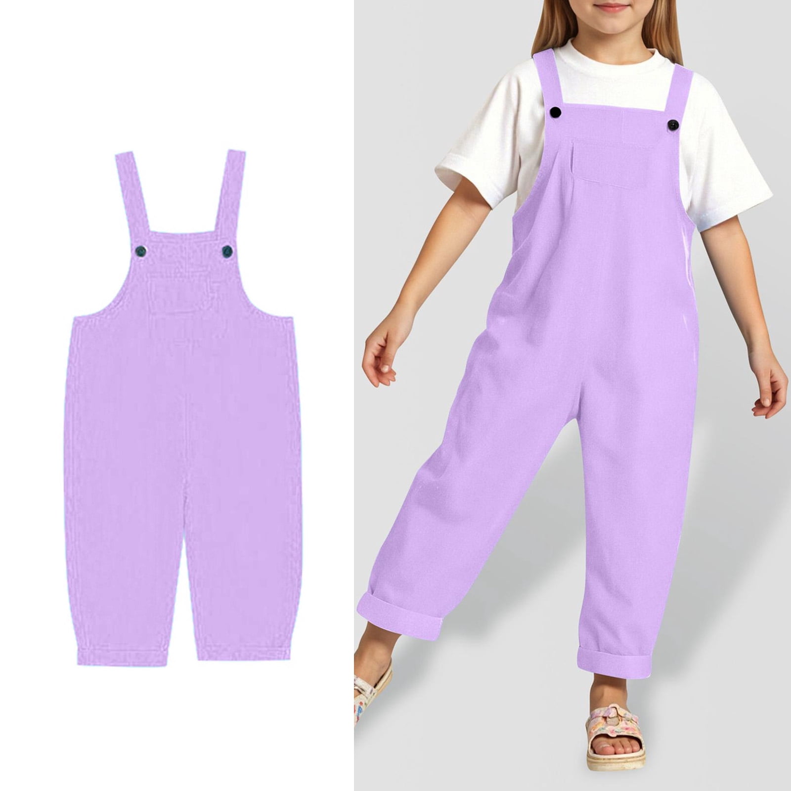 Bigetiay Kids Girls Jumpsuits Overalls Comfortable Purple Suspenders ...
