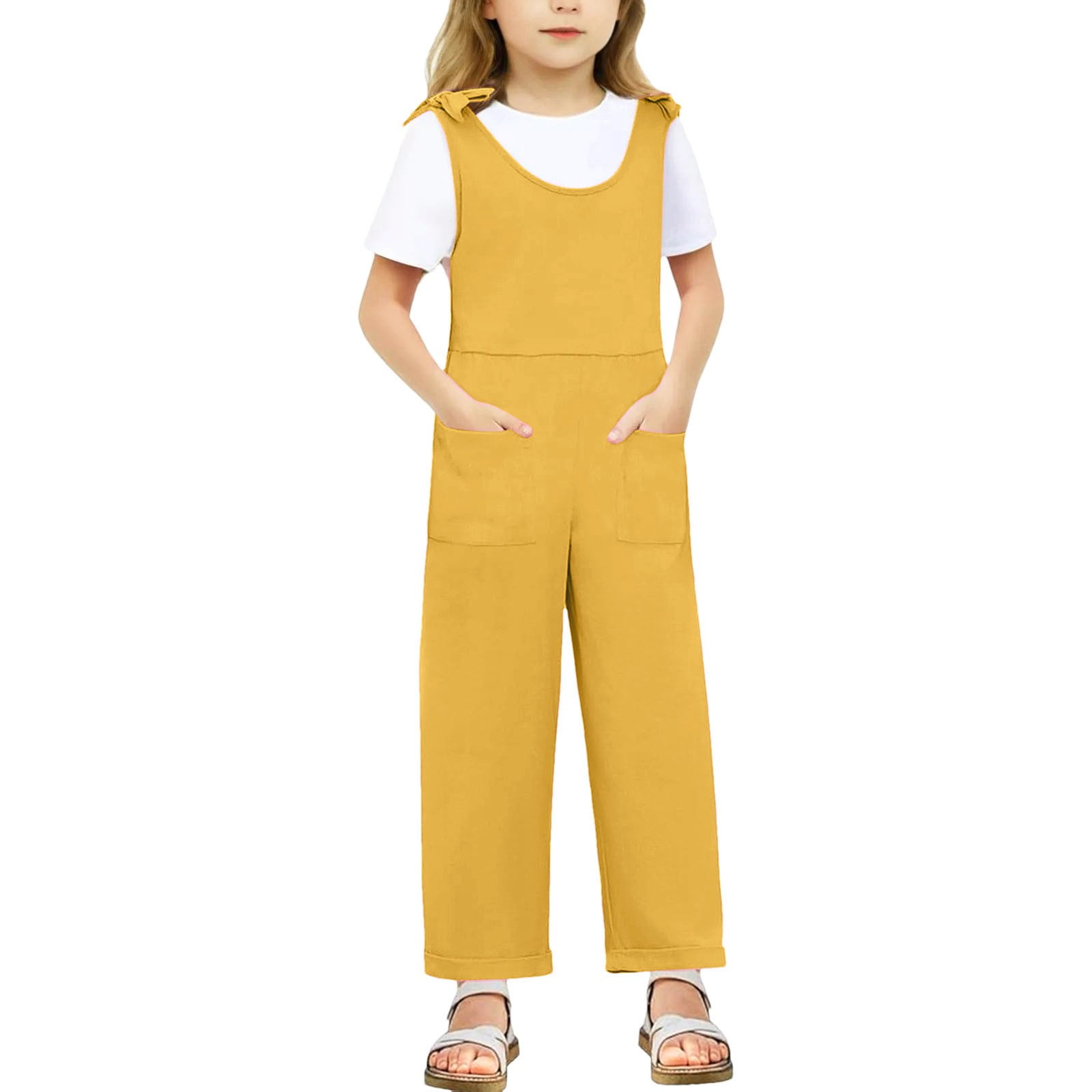 Bigetiay Kids Girls Summer Jumpsuits Comfortable Yellow Jumpsuit with ...