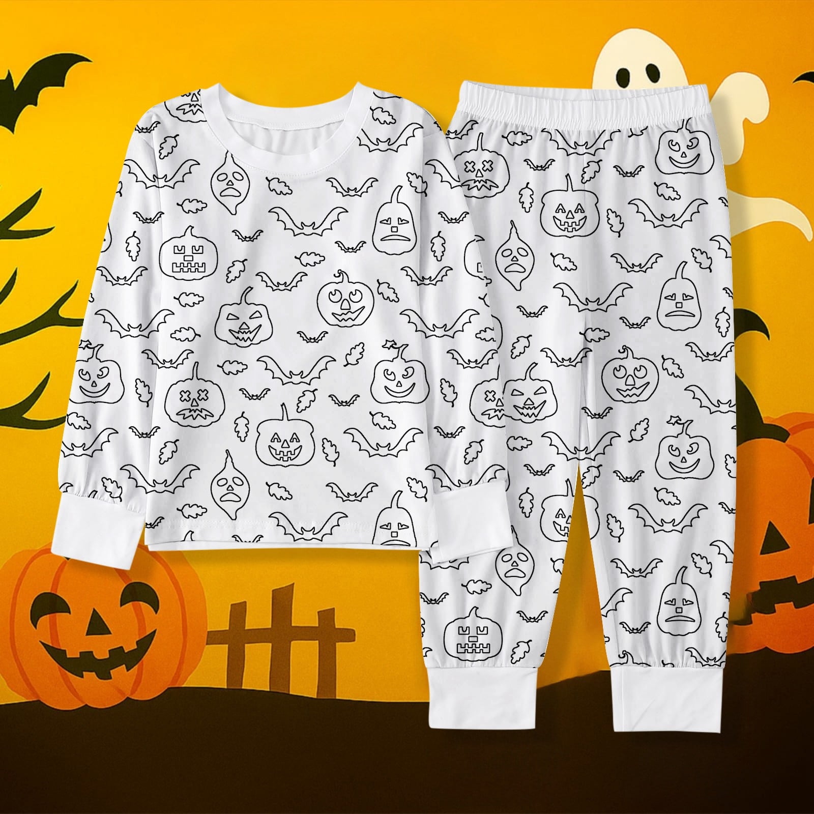 Bigetiay Kids Halloween Pajamas Kids Color Your Own Long Sleeve Crew ...