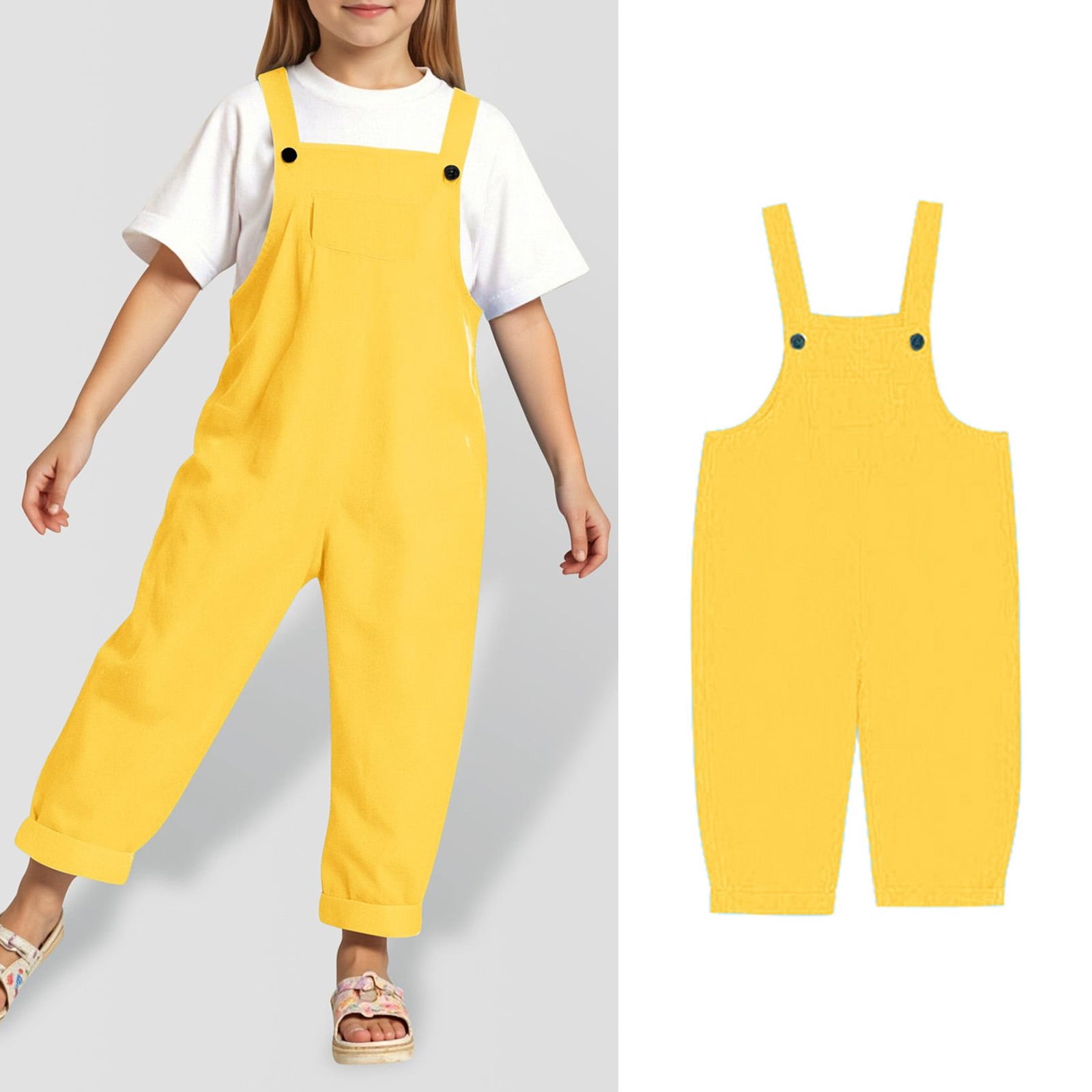 Bigetiay Kids Jumpsuit for Girls Comfortable Yellow Rompers with ...