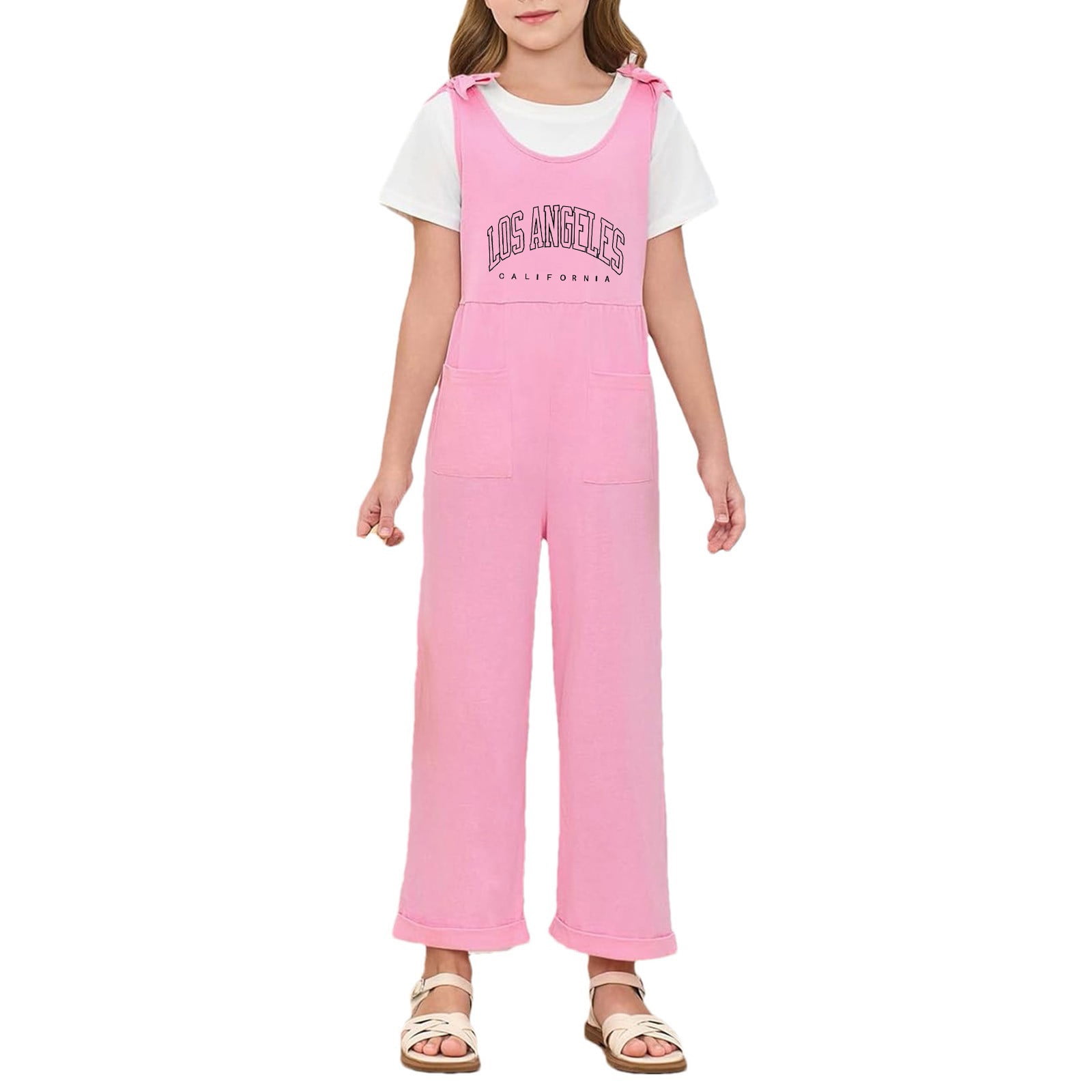 Bigetiay Little Girls Casual Sleeveless Jumpsuits Casual School Romper ...