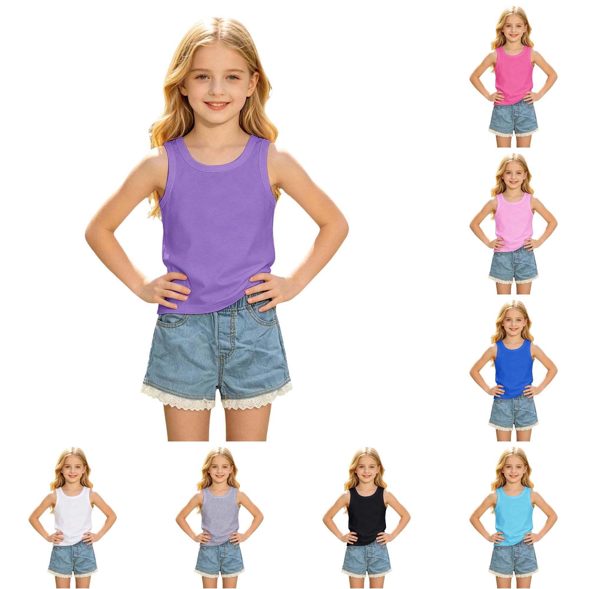 Bigetiay Summer Girls Vest Top Denim Shorts Two Piece Solid Color ...