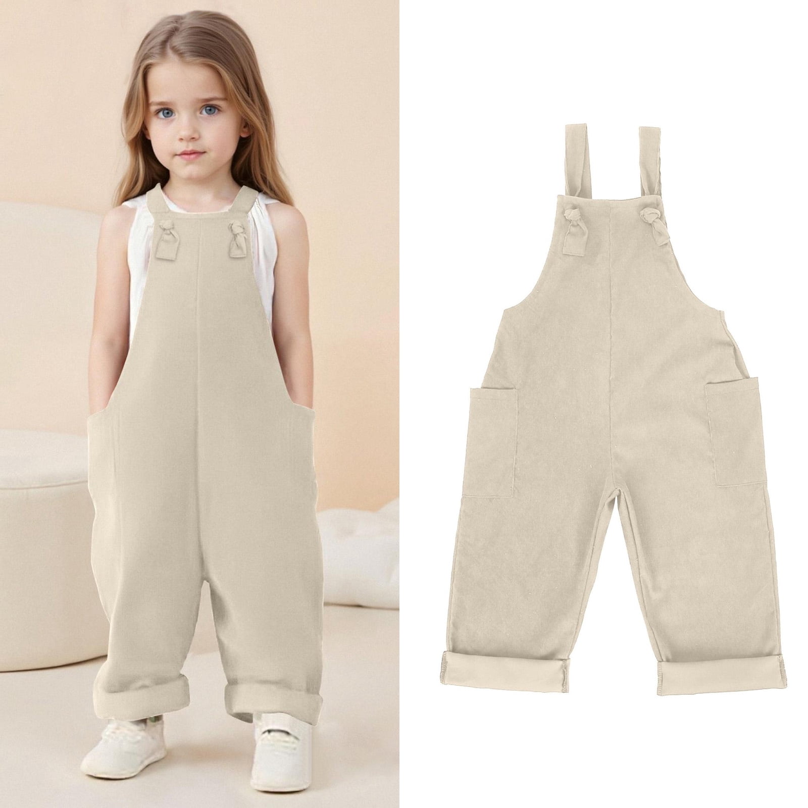 Bigetiay Toddler Girls Jumpsuits Overalls Casual School Romper Beige ...
