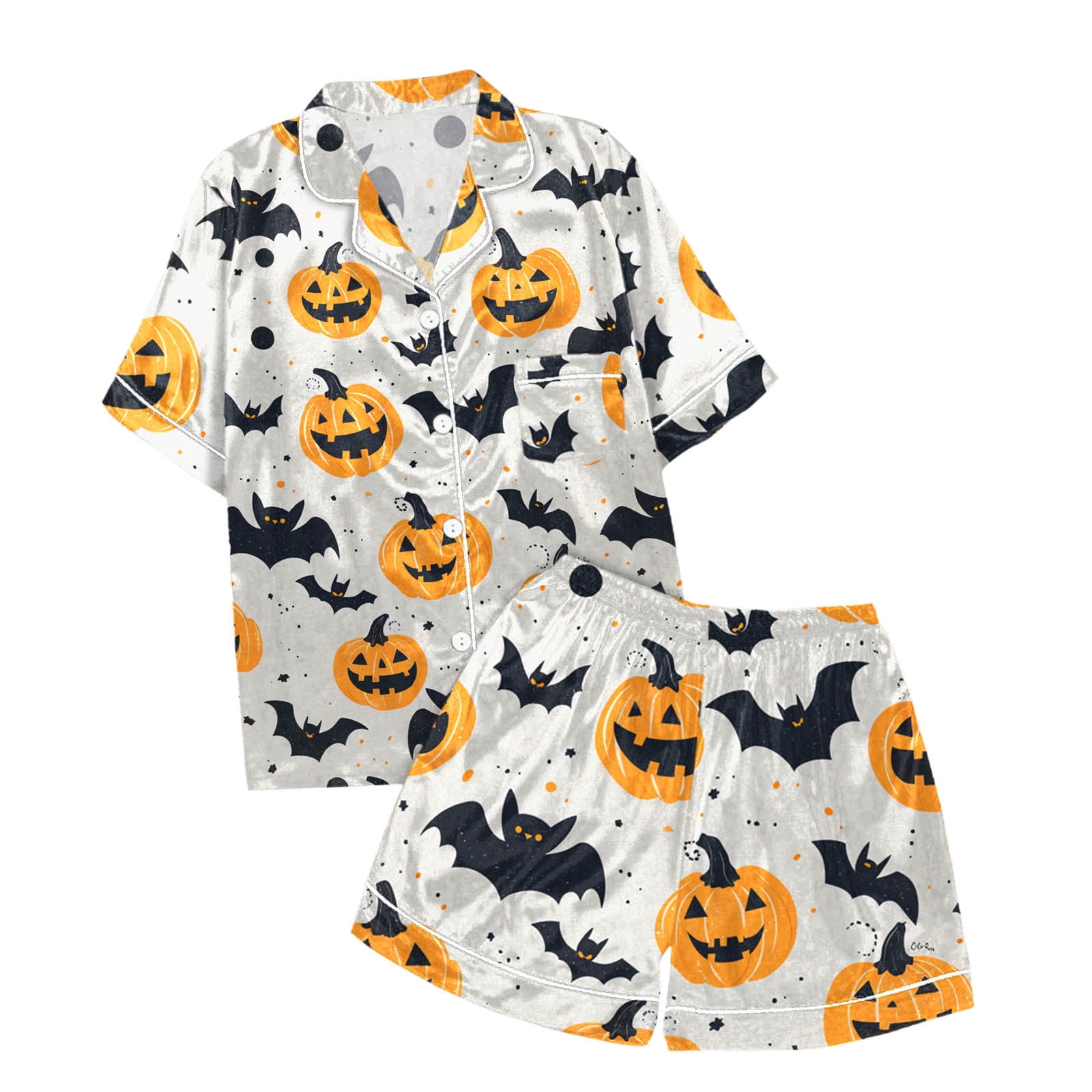 Bigetiay Tween Boys Halloween Pajamas Set Ghost Pumpkin Print Satin ...