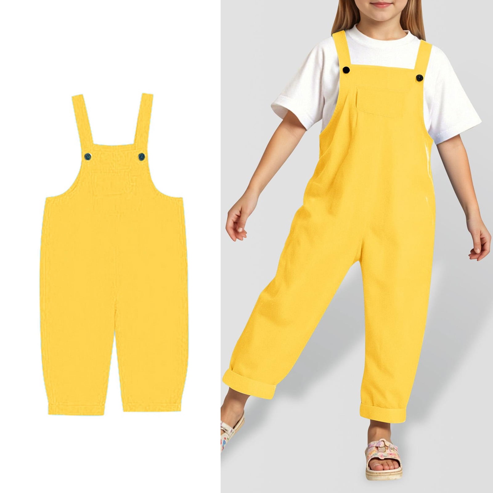 Bigetiay Tween Girls Jumpsuit Sleeveless Comfortable Yellow Suspenders ...