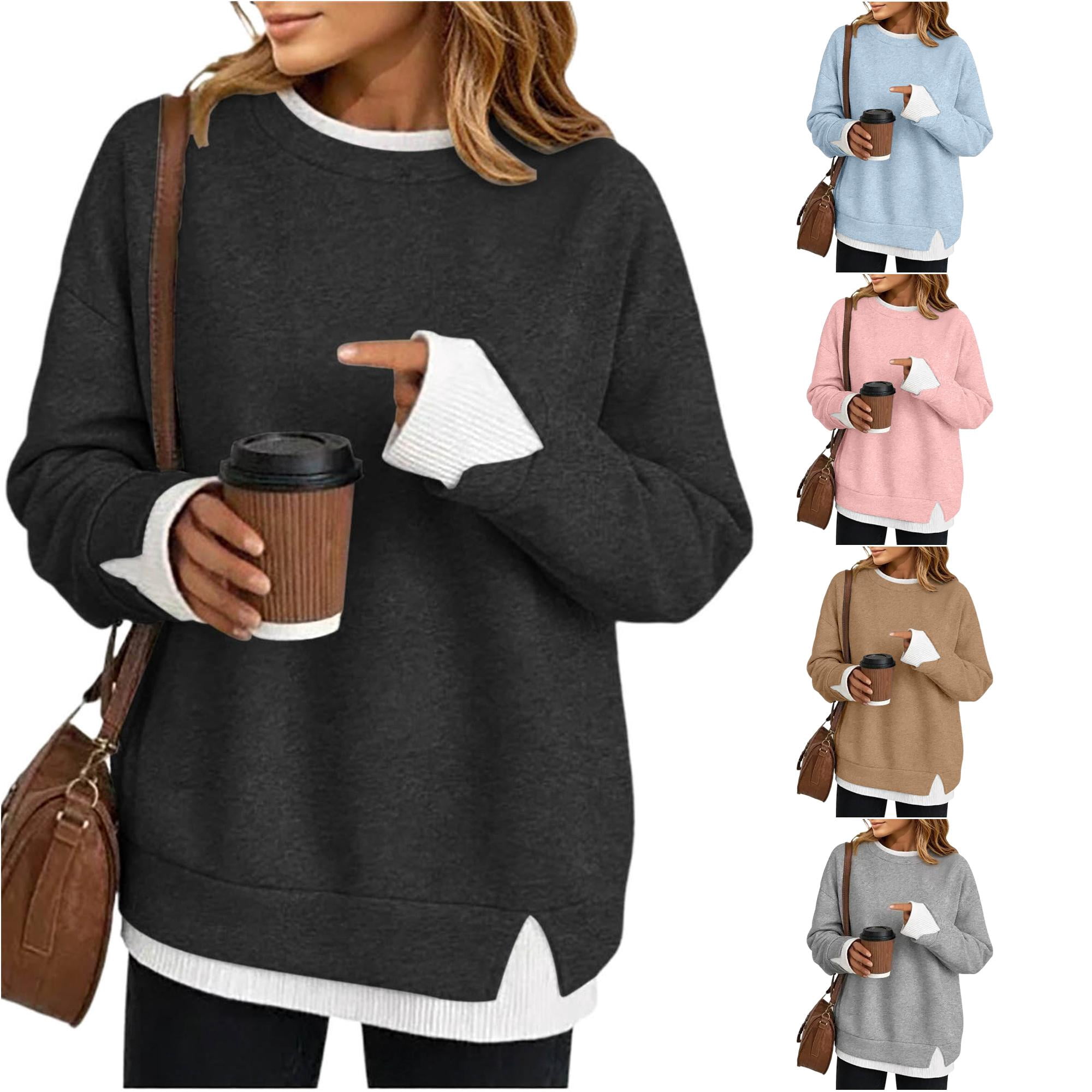 Bigetiay Womens Oversized Crewneck Sweatshirt Long Sleeve Drop Shoulder ...