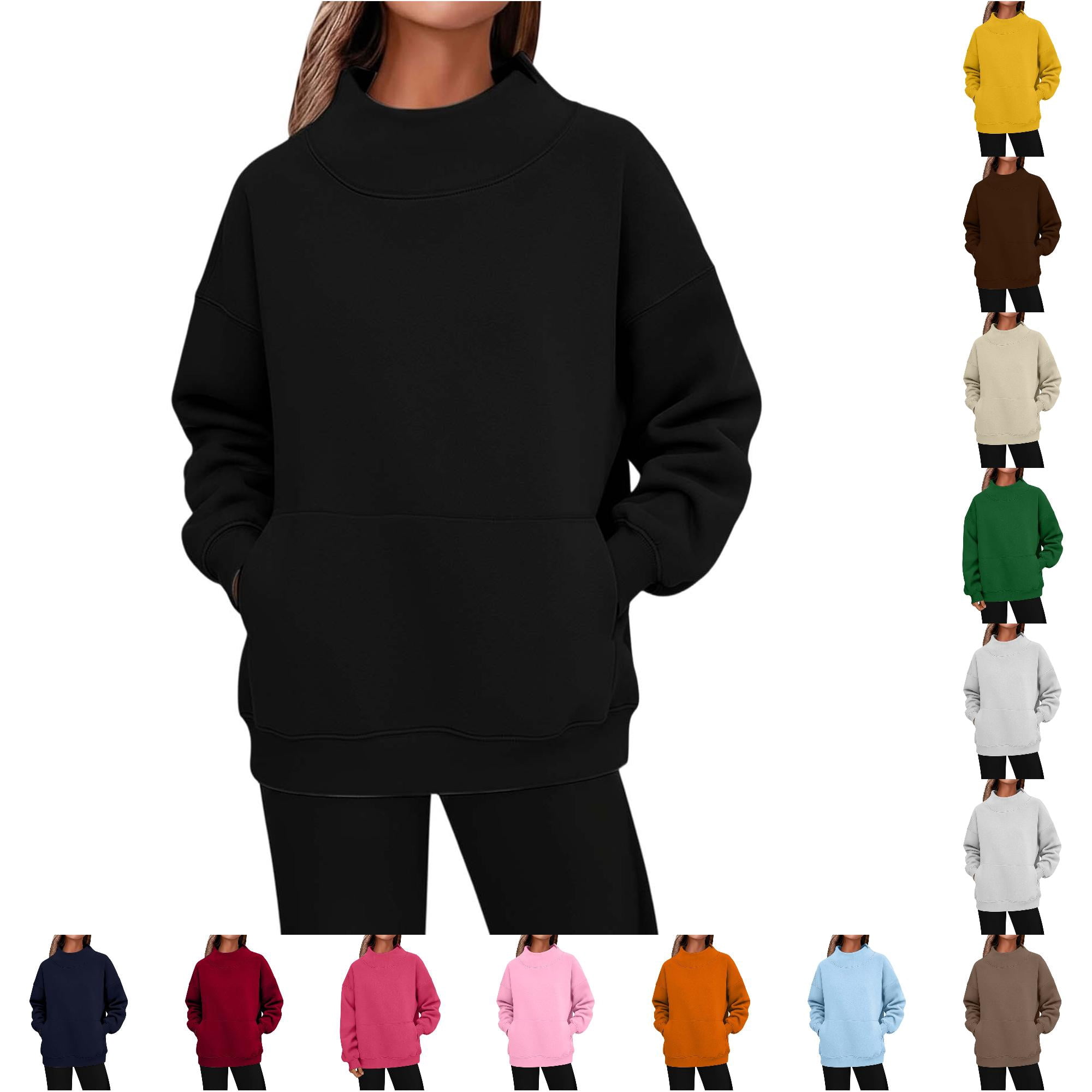 Bigetiay Womens Solid Color Crew Neck Sweater Long Sleeve Side Pocket ...