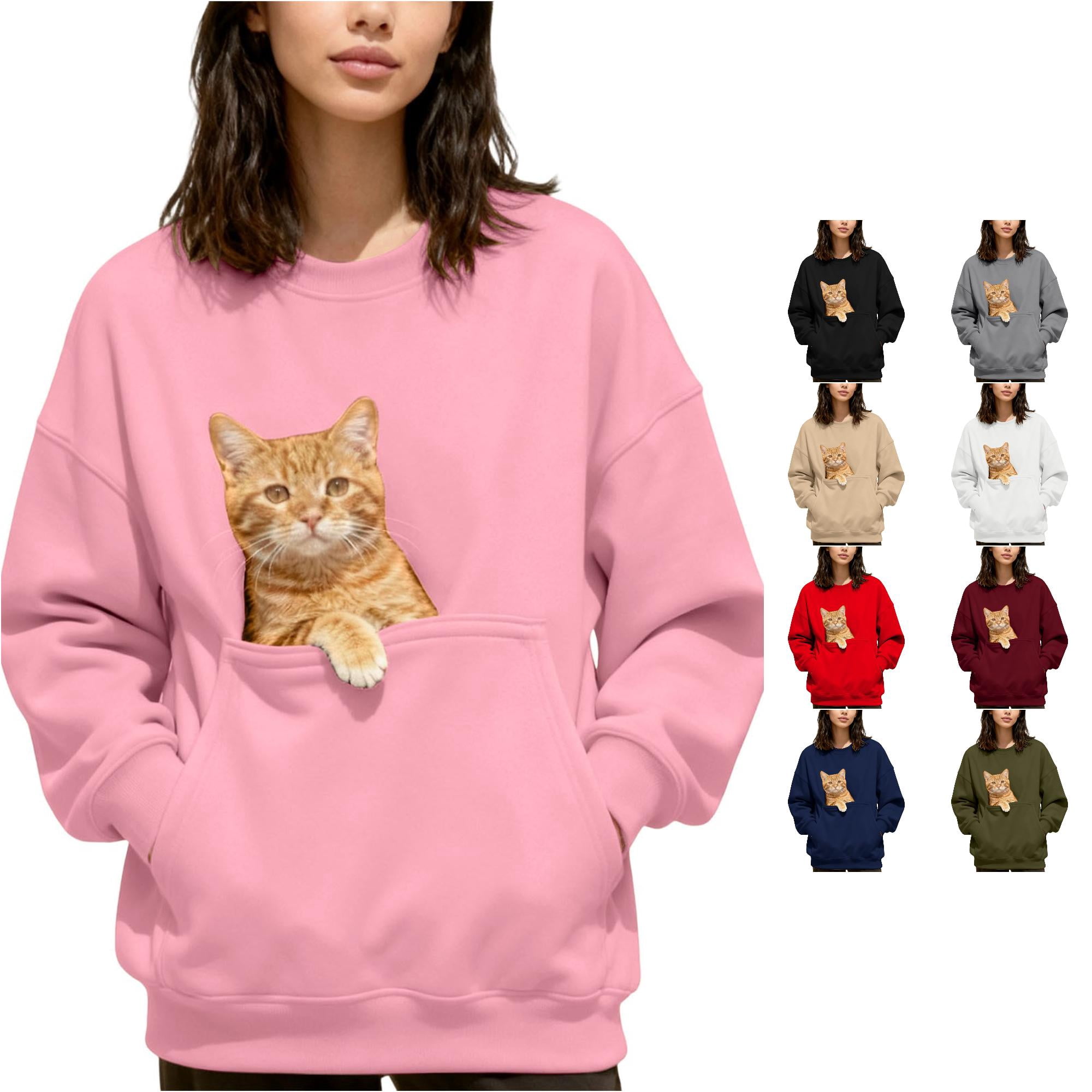 Bigetiay Womens Sweatshirt with Cat Pouch, Dog Carrier Sweatshirt Cat ...