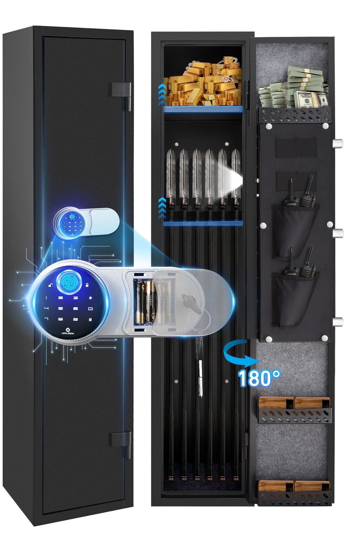 Bigfeliz Biometric Gun Safe, Quick Access 5-Gun Cabinet with LED, Built ...