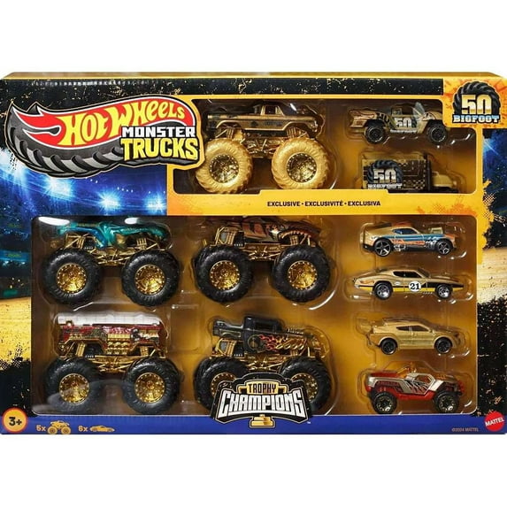 Mattel Bigfoot 50 Trophy Champions Set, 5 Monster Trucks, 6 Hot Wheels ...