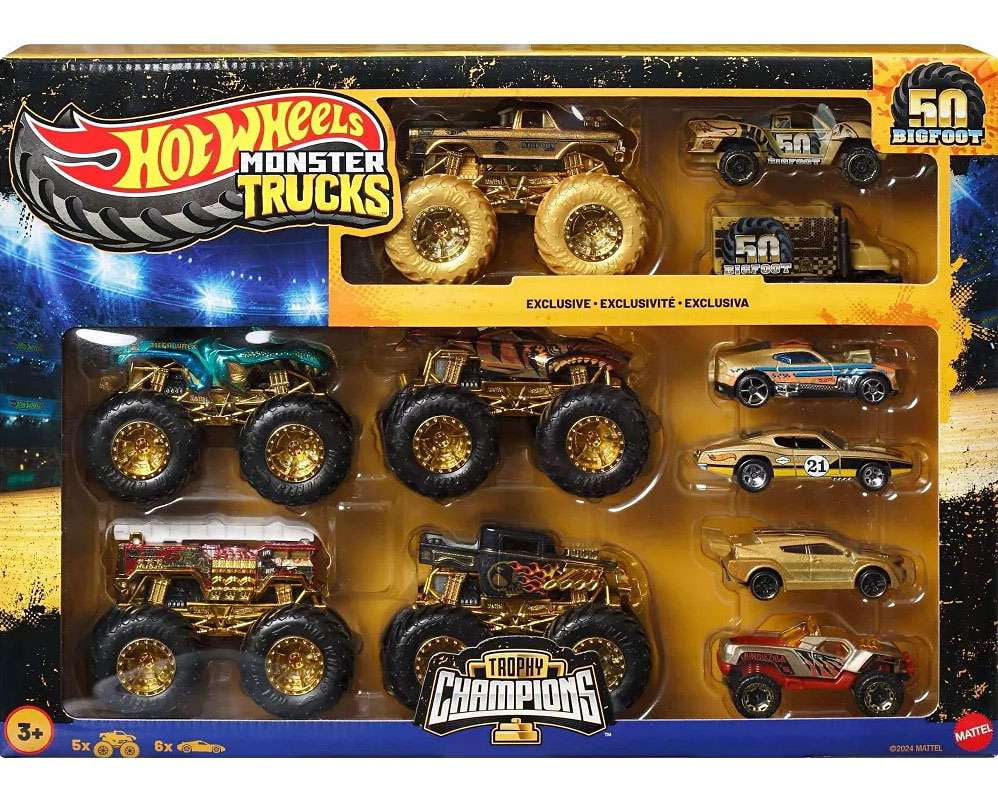Bigfoot 50 Trophy Champions Diecast Car Set (5x Monster Trucks & 6 Hot ...