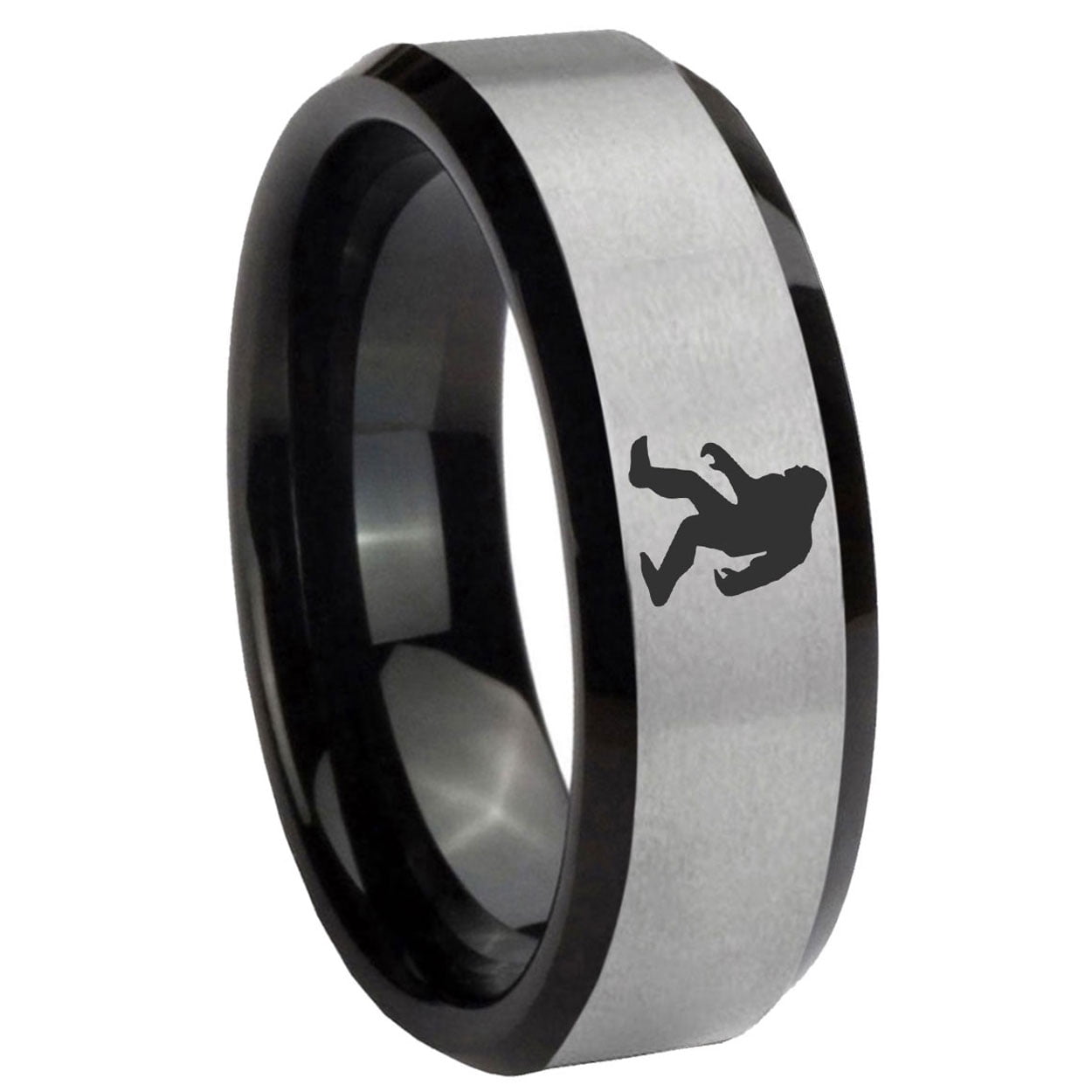 Bigfoot 8MM Beveled Edge Gray And Black Tungsten Men Ring - Walmart.com