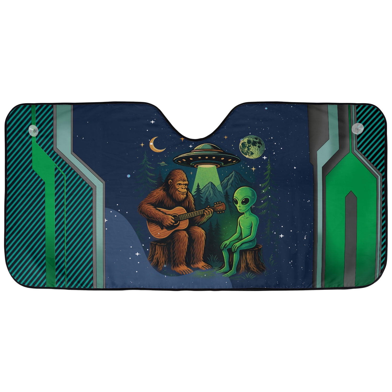 Bigfoot & Alien Guitar Car Sunshade – Funny Sasquatch Playing Music ...