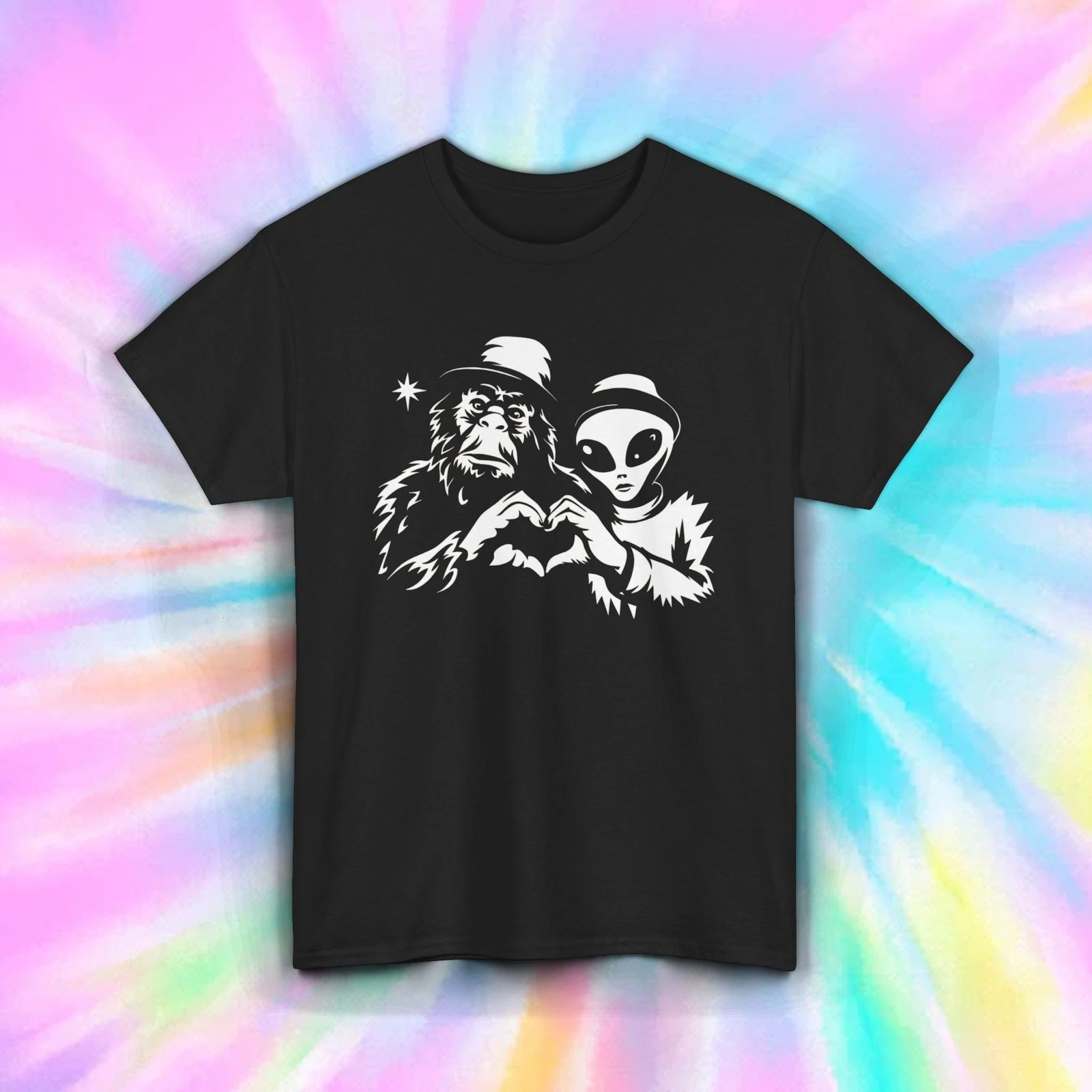 Bigfoot Alien Heart Hands UFO Cryptid Friendship Peace Gift Top Unisex ...