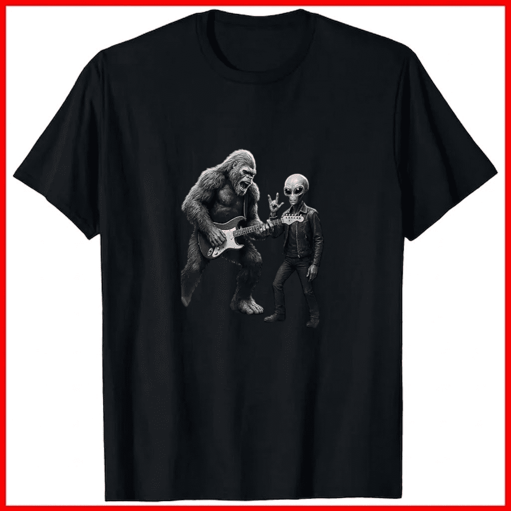 Bigfoot Alien Playing Guitar Cosmic Rock Music Band Concert Unisex T ...