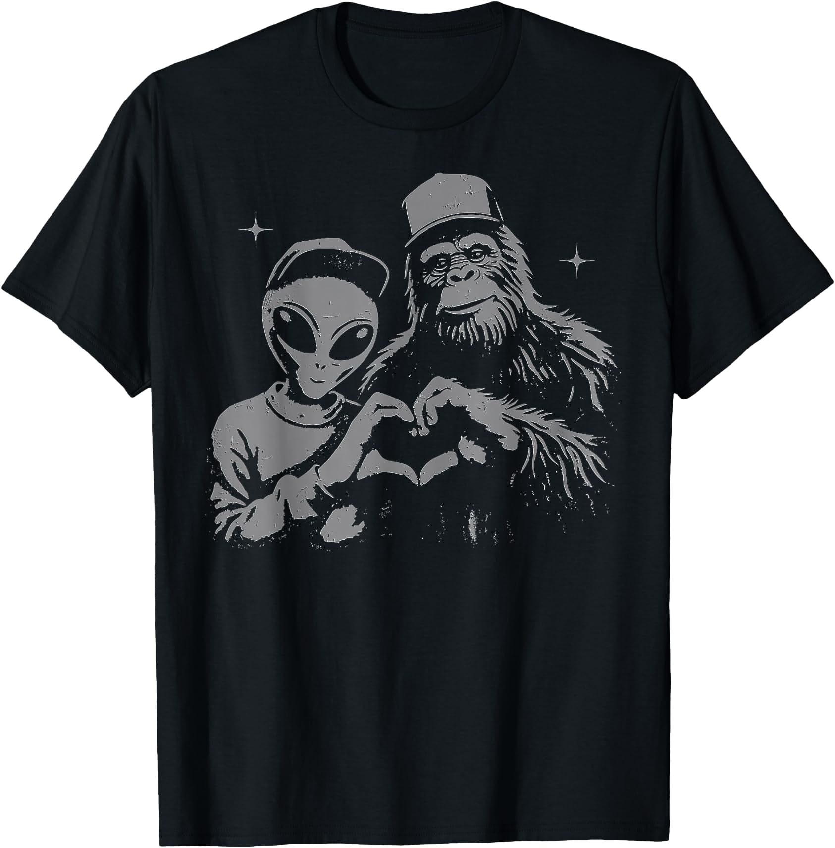 Bigfoot & Alien Sasquatch Love Hand Sign Unisex T-Shirt for Men Women ...