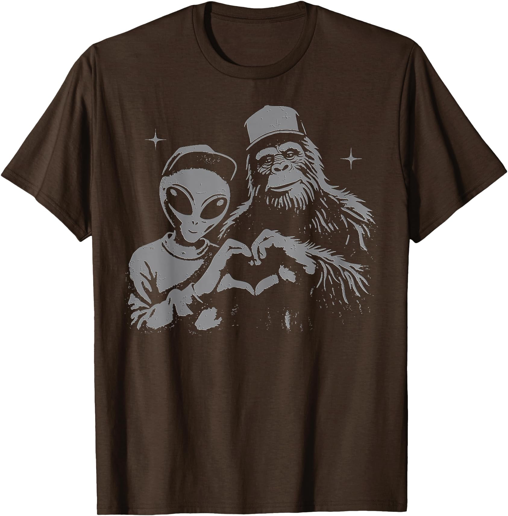 Bigfoot & Alien Sasquatch Love Hand Sign Unisex T-Shirt for Men Women ...