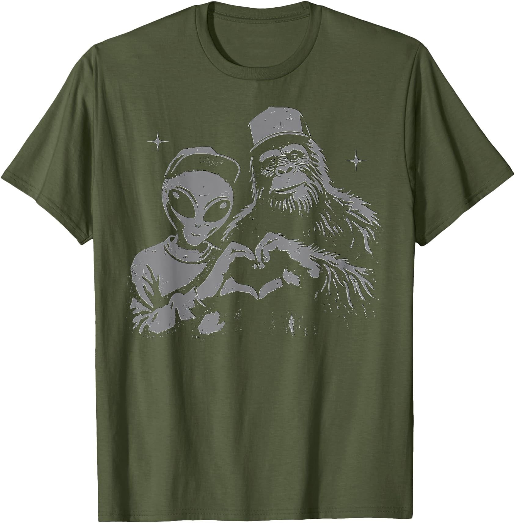 Bigfoot & Alien Sasquatch Love Hand Sign Unisex T-Shirt for Men Women ...
