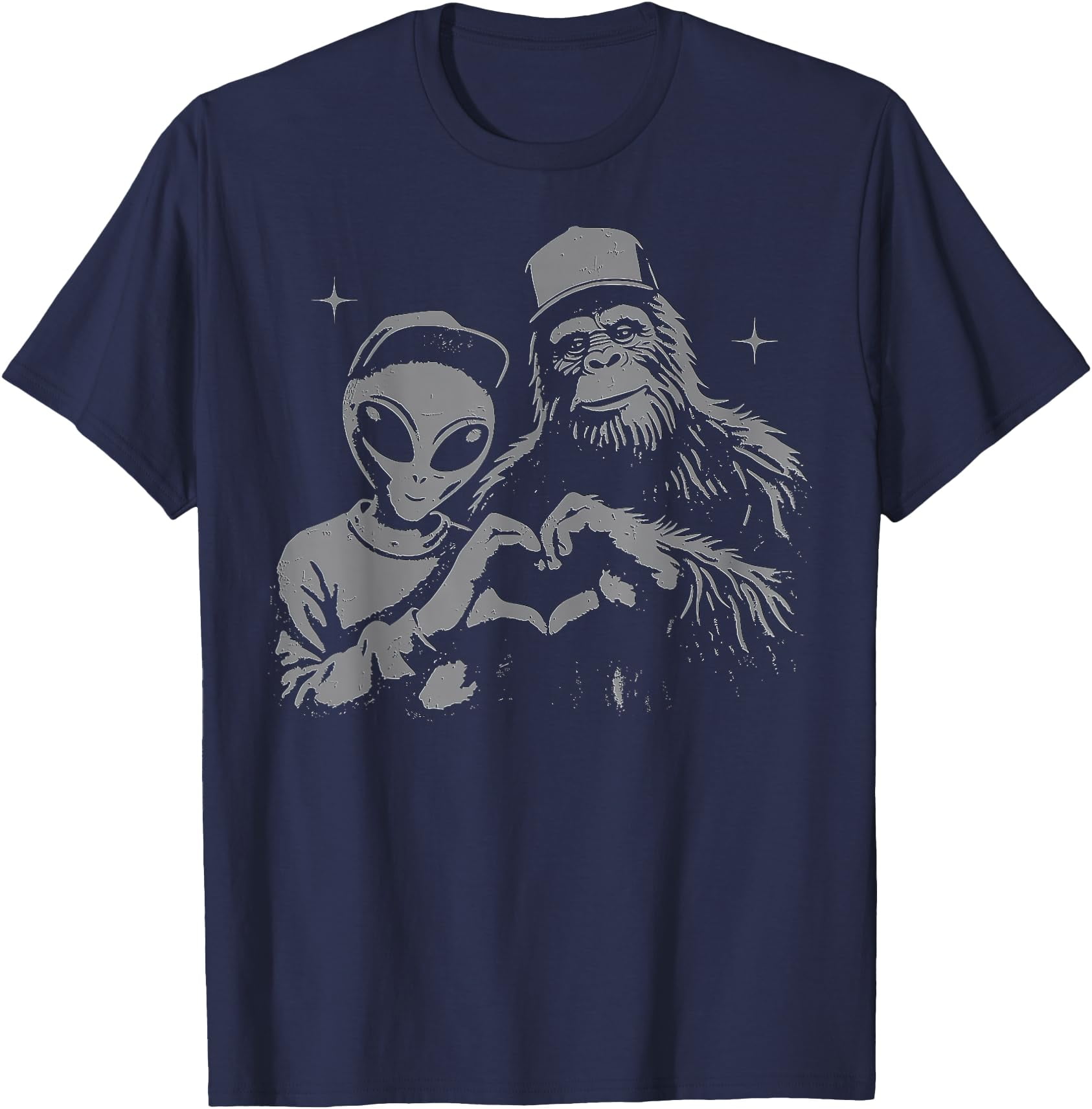 Bigfoot & Alien Sasquatch Love Hand Sign Unisex T-Shirt for Men Women ...