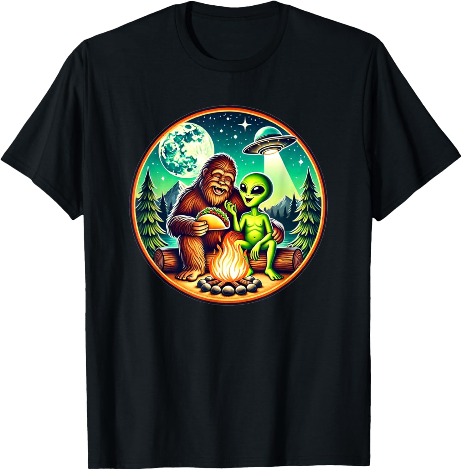 Bigfoot Alien Taco Party, Funny Sasquatch UFO Taco Night T-Shirt ...