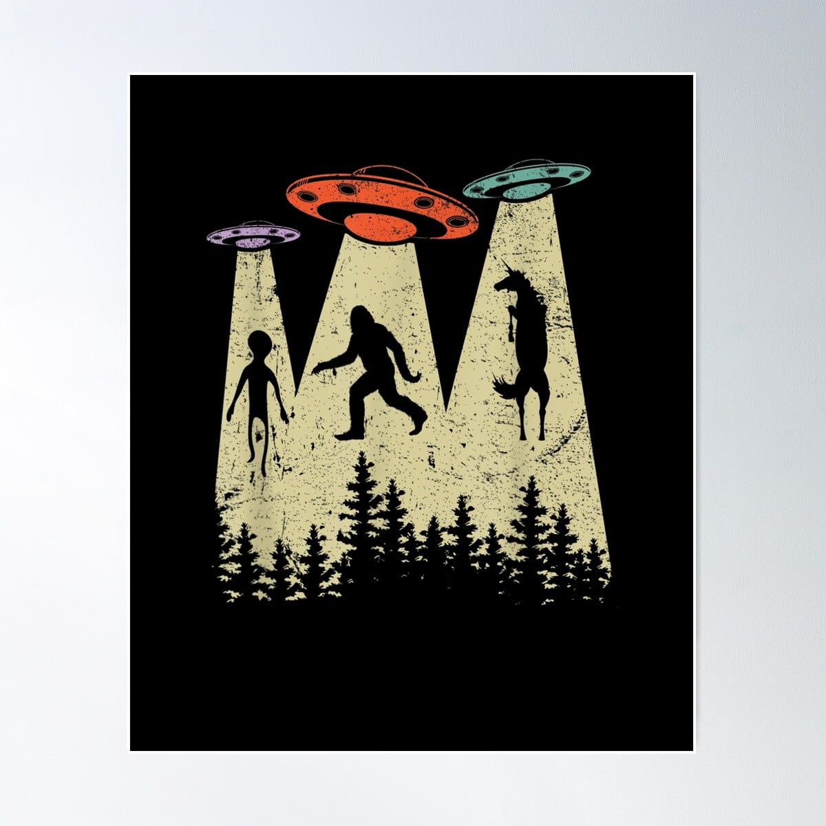 Bigfoot Alien Unicorn Ufo Forest Gift Idea T Shirt Poster Wall Art ...