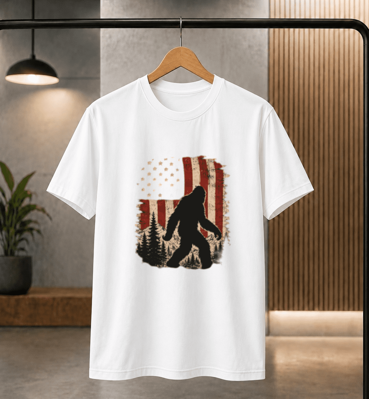 Bigfoot American Flag Wilderness Forest Nature Sasquatch Unisex T-Shirt ...