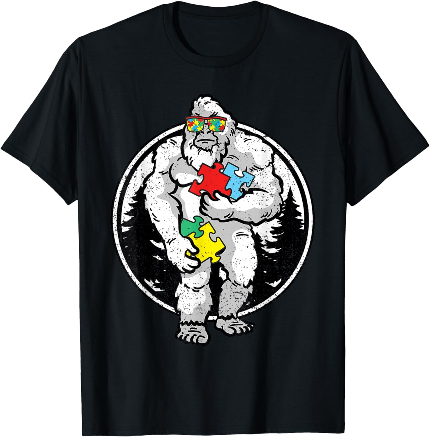 Bigfoot Autism Awareness Puzzle Piece Autistic Warrior T-Shirt ...