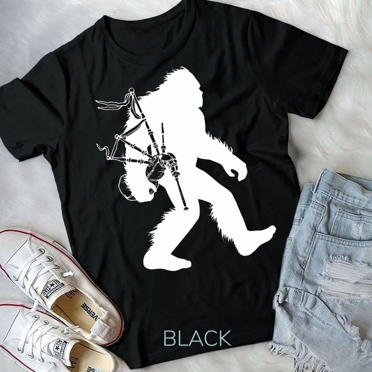 Bigfoot Bagpipes Irish Sasquatch Scottish Bagpiper T-Shirt Unisex T ...